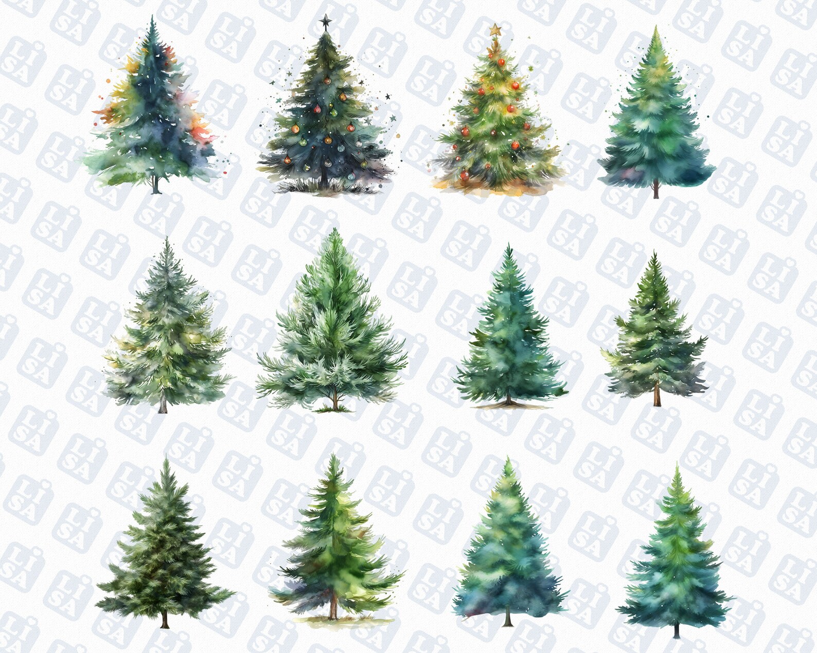 26 Watercolor Xmas Tree Png Craft Making Clipart Christmas - Etsy