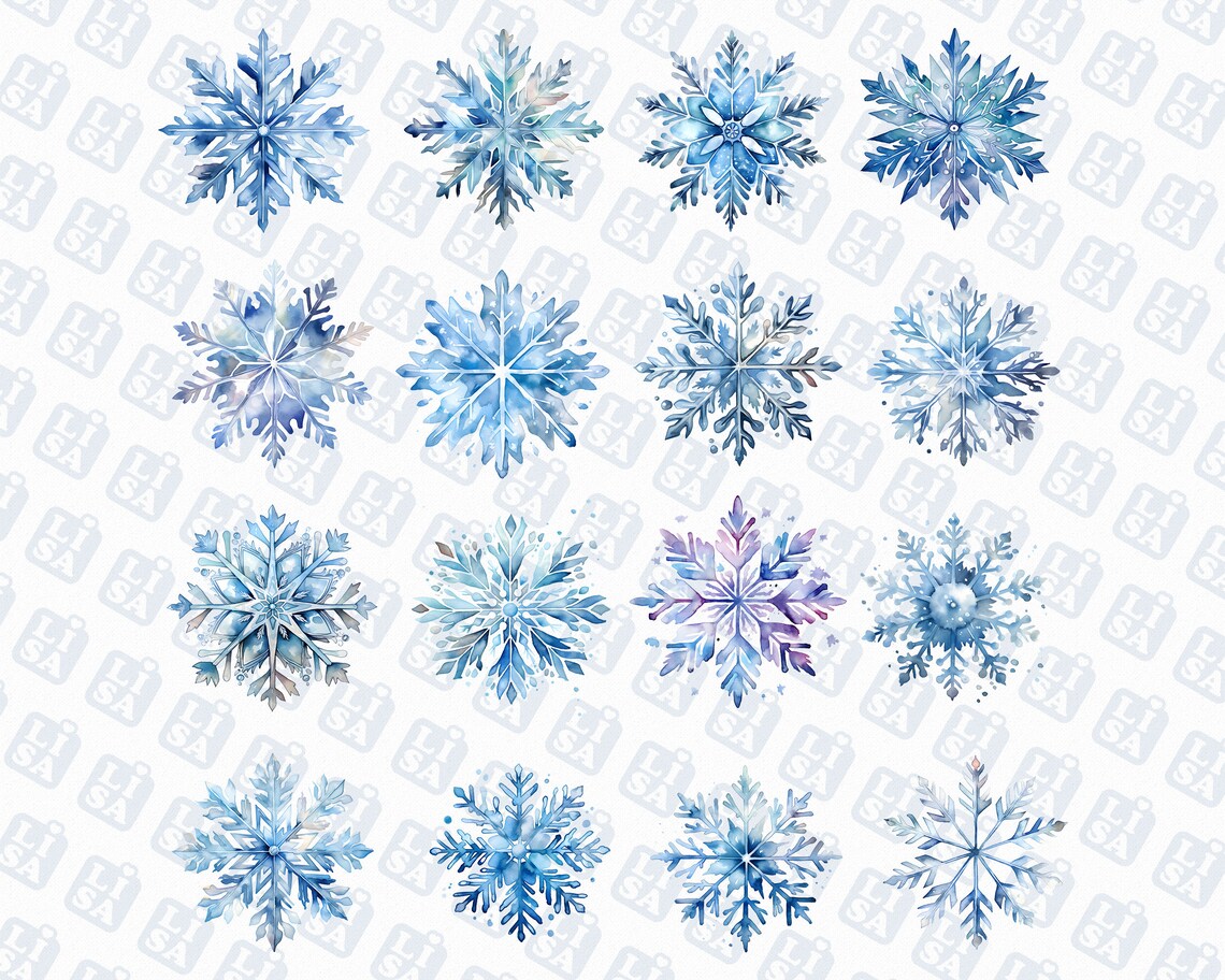 16 Winter Snowflake Png Watercolor Snowflake Clipart With - Etsy