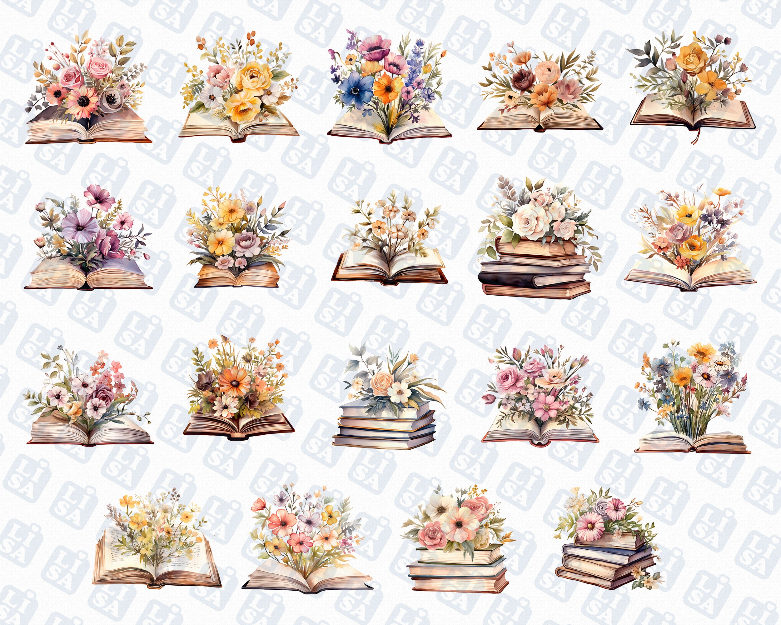 39 Watercolor Floral Book Book With Flowers Bundle Clipart - Etsy