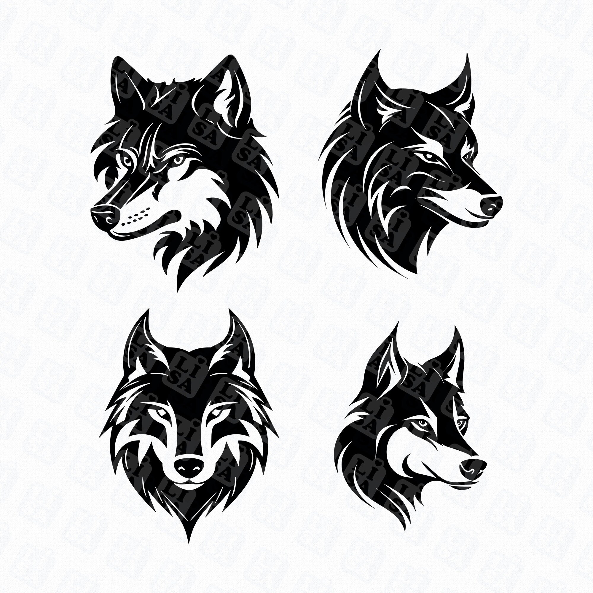 Wolf Face Svg Wolf With Flower Svg Wolf and Rose Wolf Head - Etsy