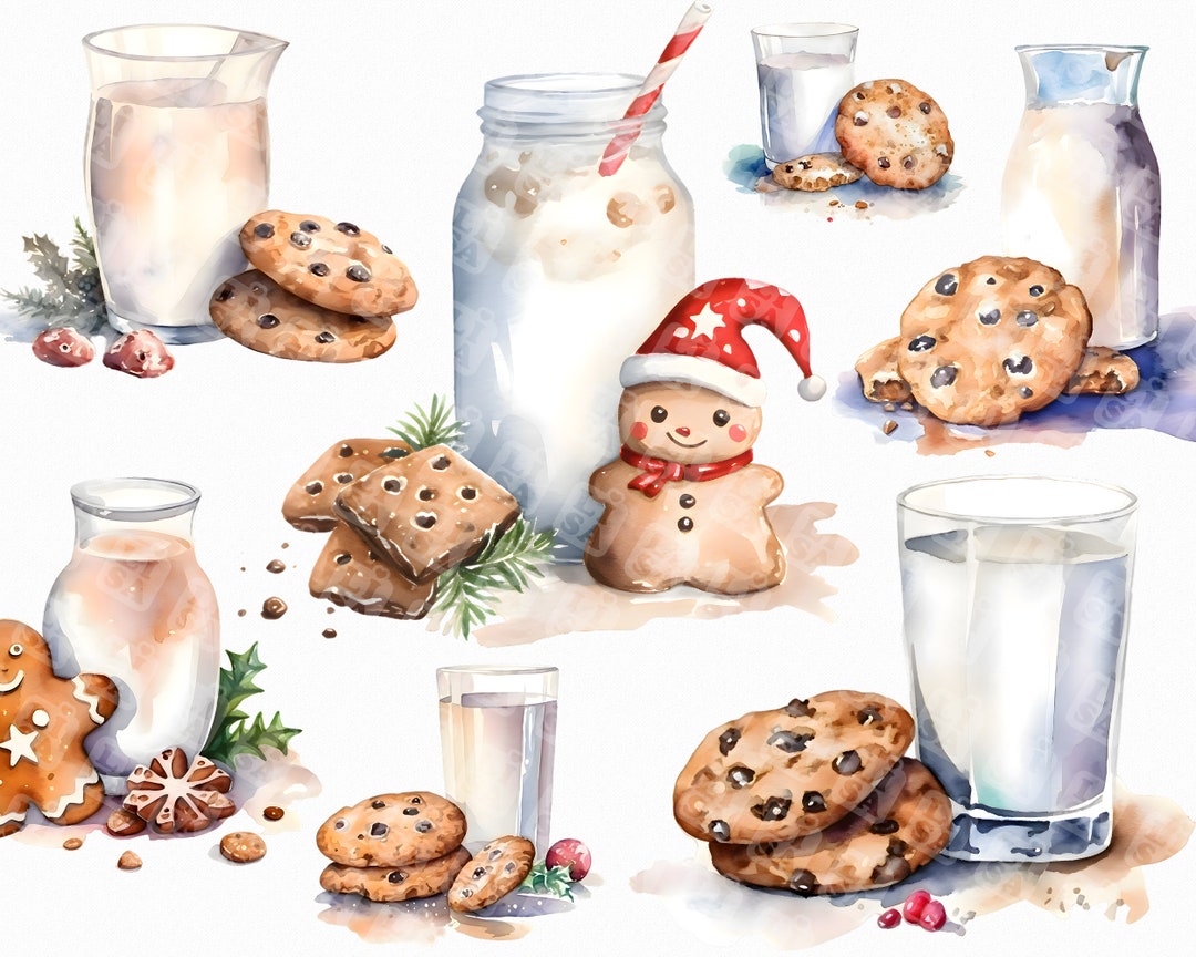 10 Watercolor Milk and Cookies Png - Christmas Cookies Clipart With ...