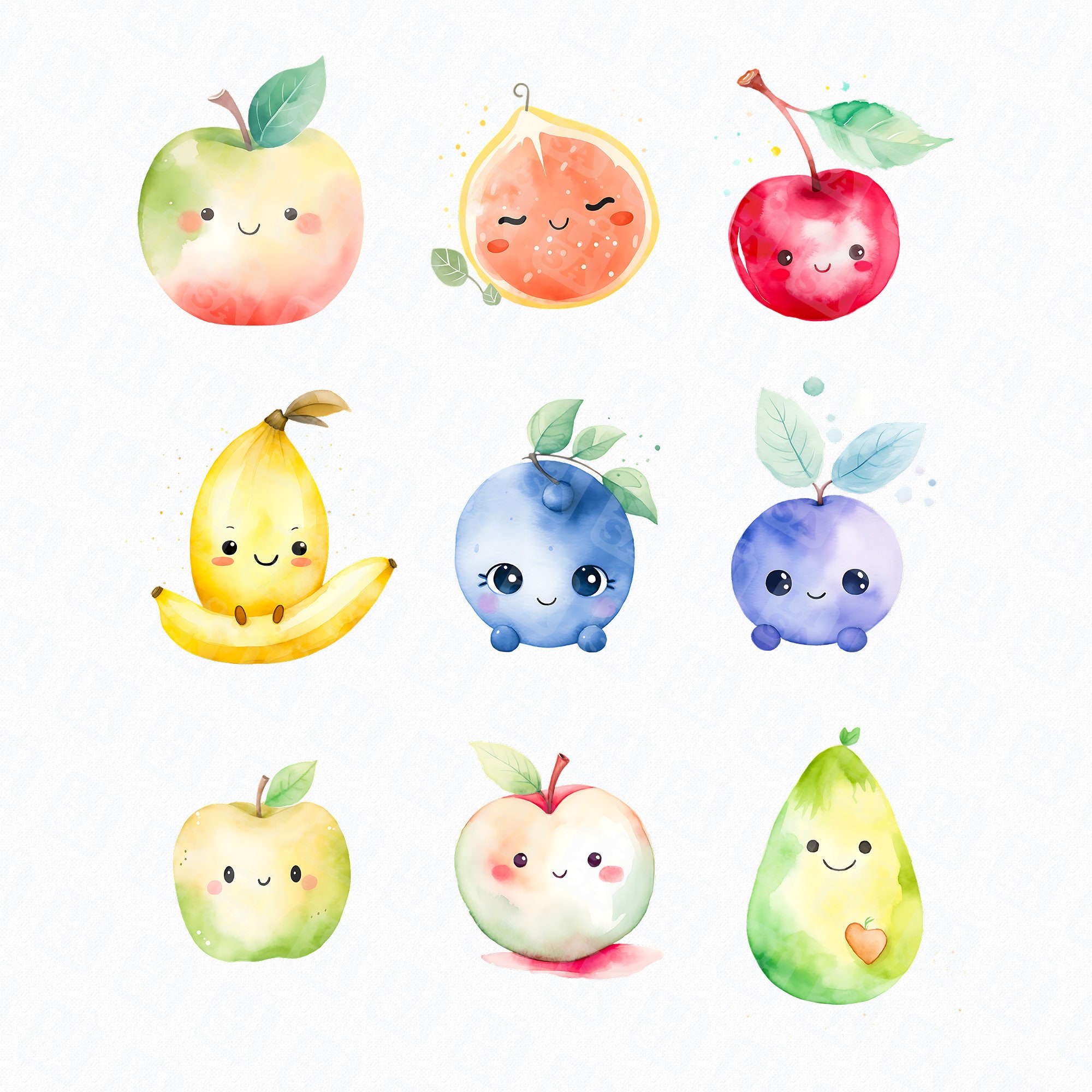 Watercolor Cute Fruit Png Nursery Fruits Fruit Clipart - Etsy