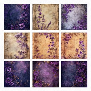 71 Printable Purple Flowers Digital Papers, Distressed Purple Roses ...