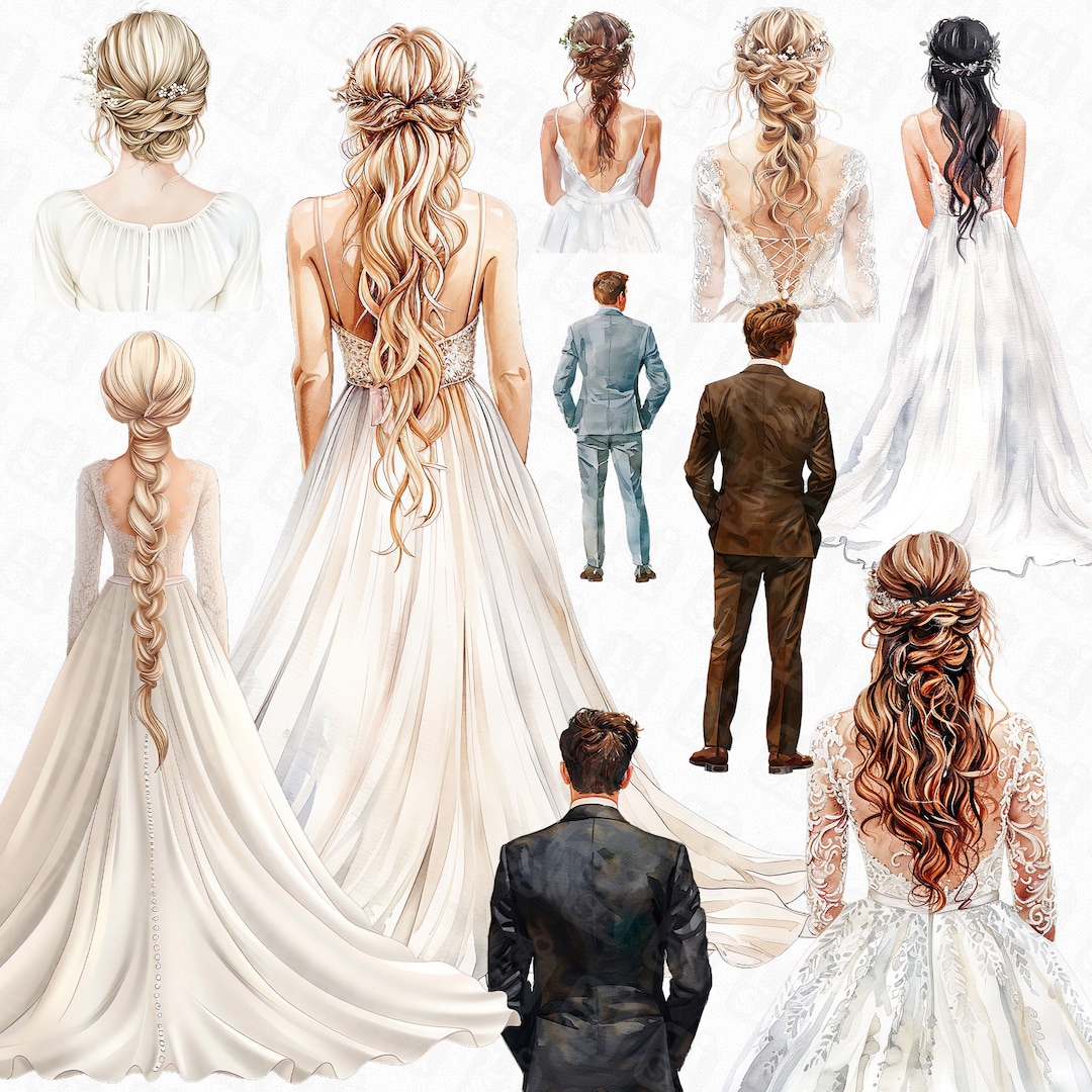 41 Wedding Bride Back View Clipart, Groom Png Back View - Bride Png ...