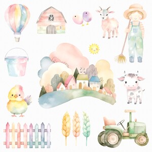 Watercolor Cute Farm Baby Shower Png - Cute Farm Animals, Nursery ...