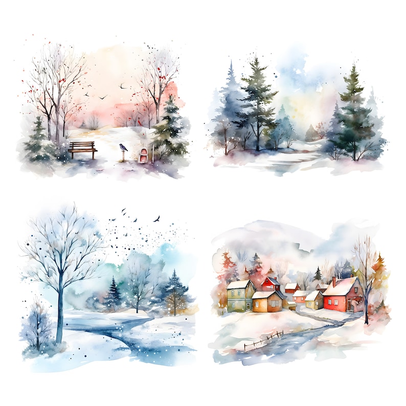 23 Watercolor Winter Wonderland Background Winter Landscape - Etsy