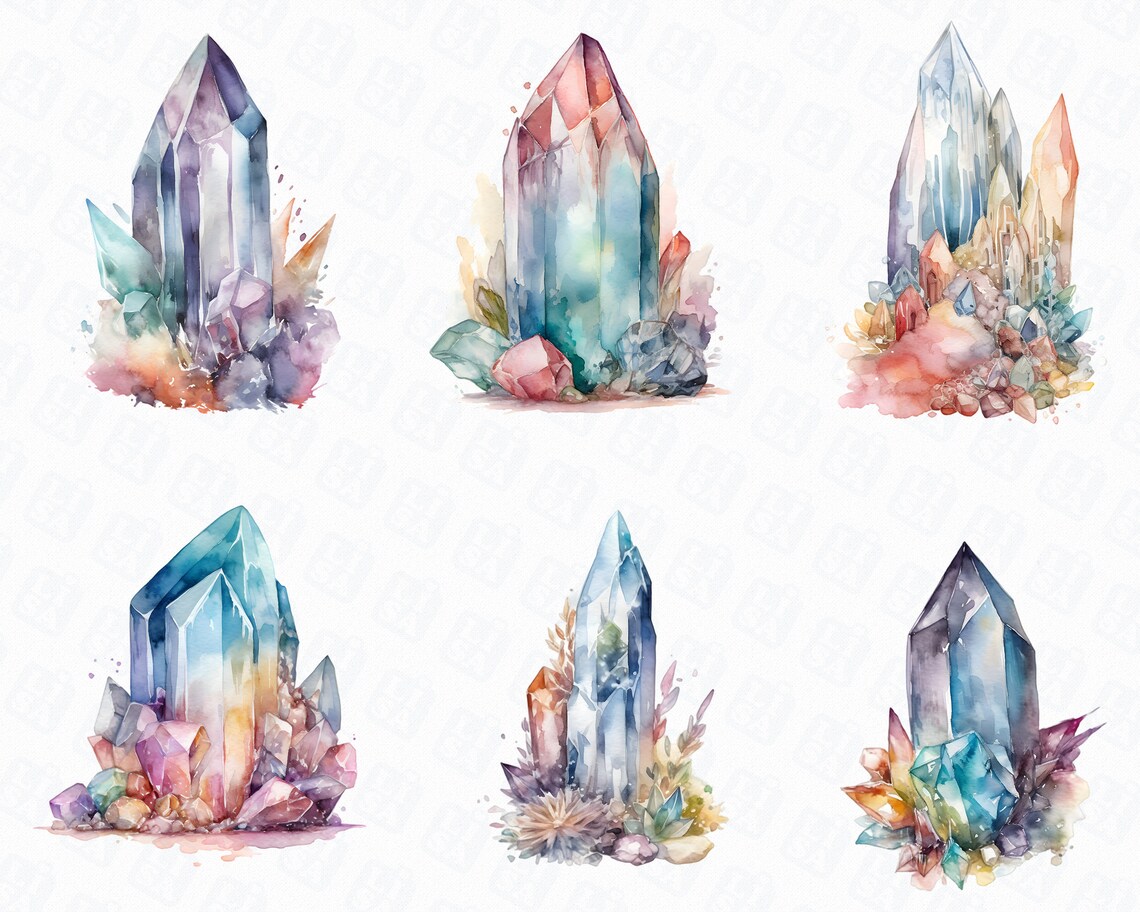 24 Watercolor Fantasy Magic Crystal Png Craft Making Clipart - Etsy