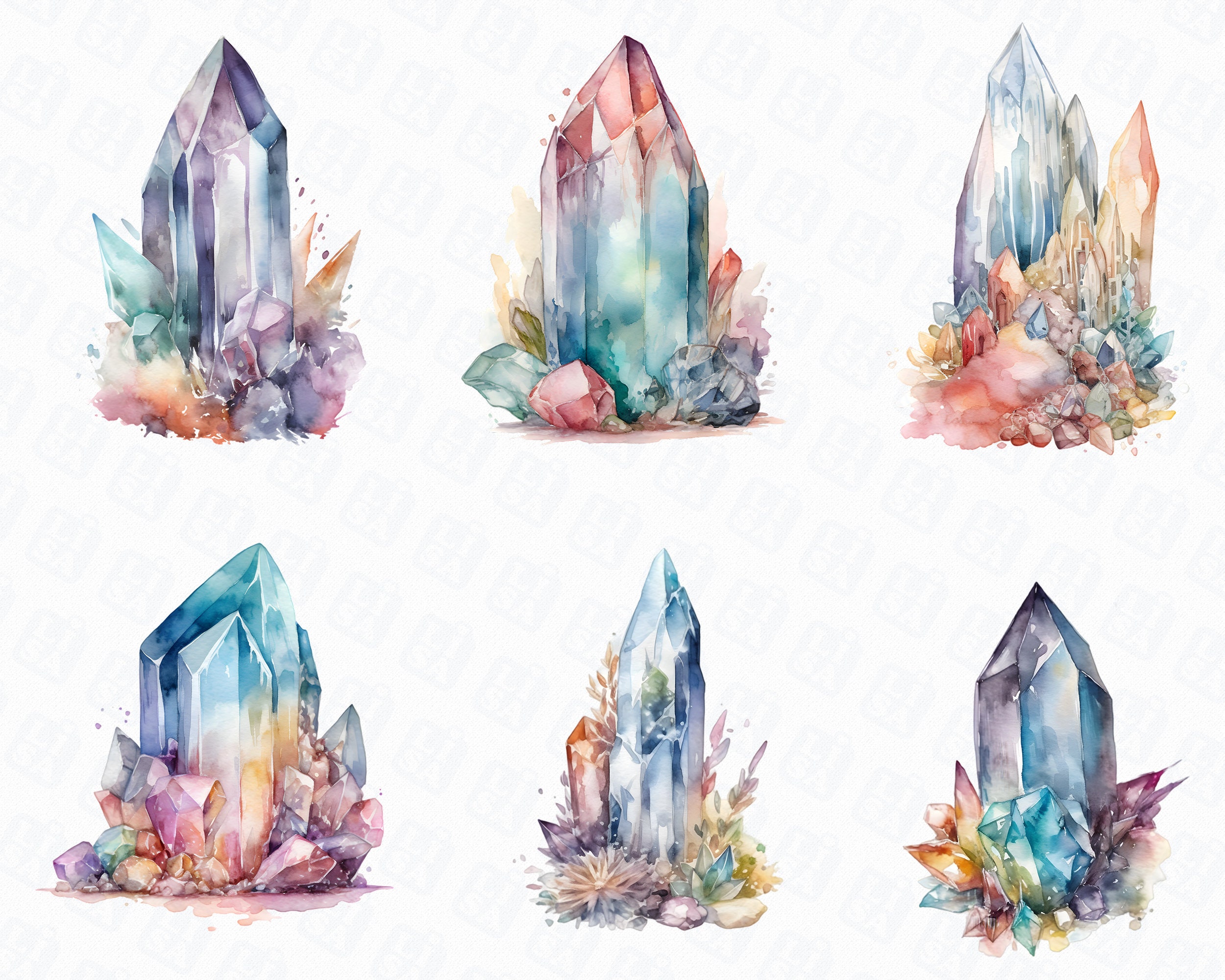 24 Watercolor Fantasy Magic Crystal Png Craft Making Clipart - Etsy