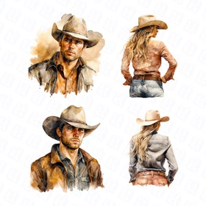 Watercolor Western Cowboy and Cowgirl Png - Wild West, Cowboy, Cowgirl ...