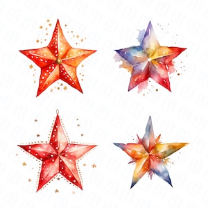 Watercolor Star Clipart - Colorful Christmas Star - Digital Download ...