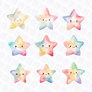 Watercolor Cute Star Png, Nursery Star, Pastel Stars, Cartoon Stars ...