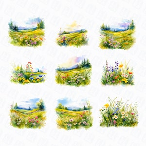 Watercolor Spring Wildflower Meadow PNG, Spring Clipart Set, Wild ...