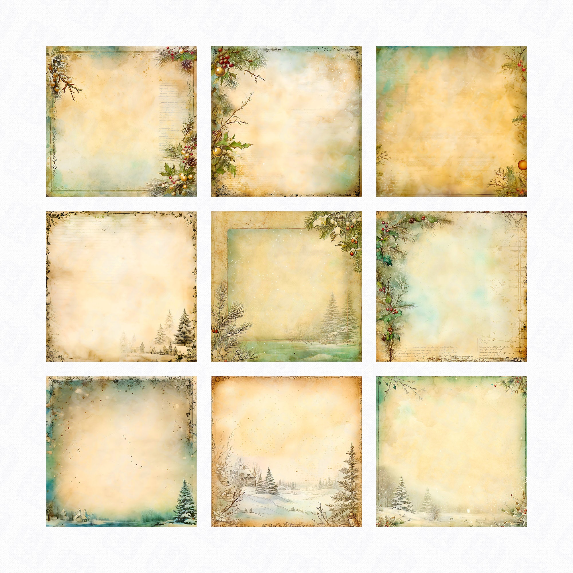 Vintage Christmas Background - Square Printable Paper, Vintage ...