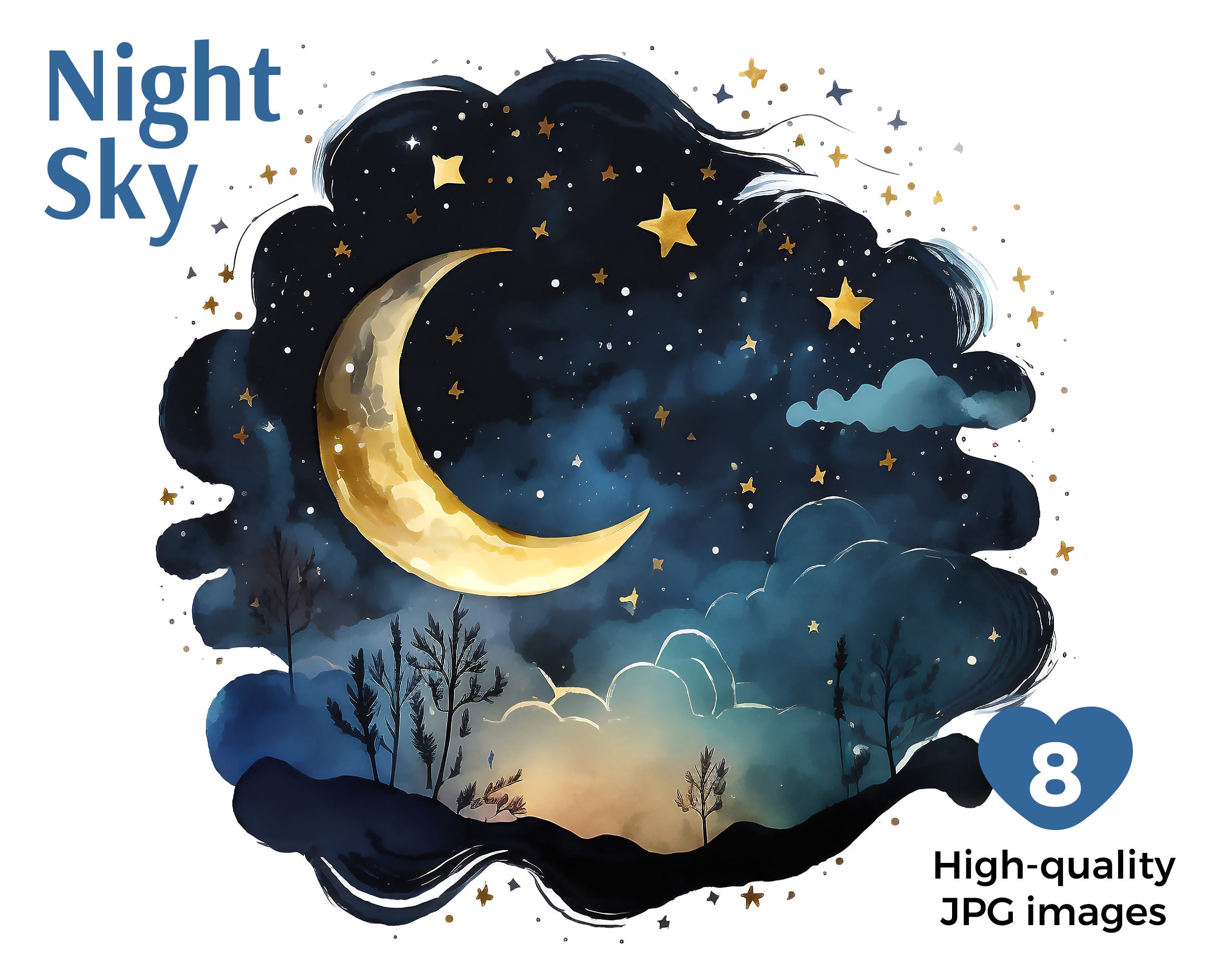 Watercolor Magical Night Sky Clipart 8 High Quality Jpgs - Etsy