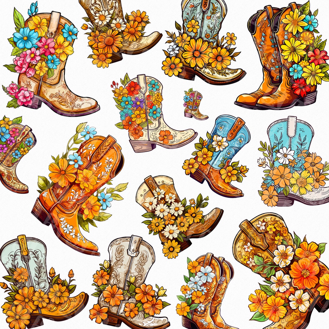 Cute Cowgirl Boots With Flowers Png - Country Girl Png, Floral Western Clipart Png, Cowboy Png ...