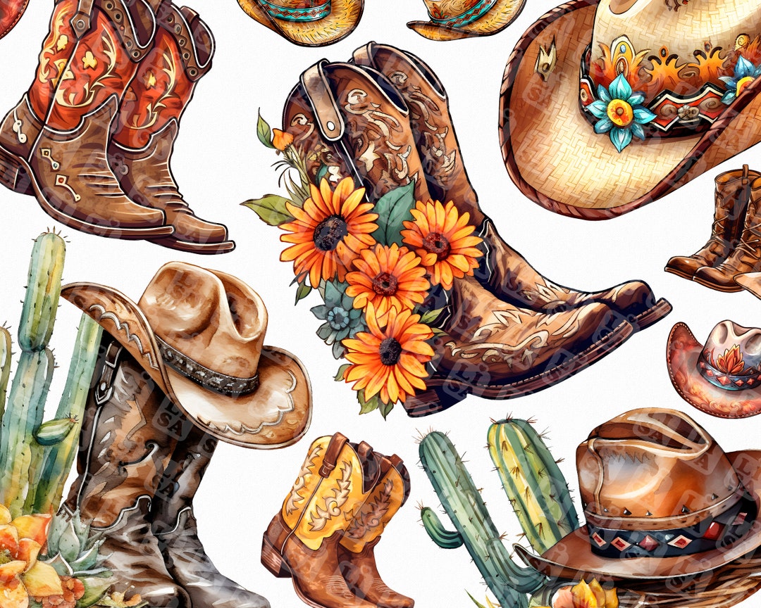 22 Cowboy Boot and Cowboy Hat Png - Cute Western Clipart Sublimation ...