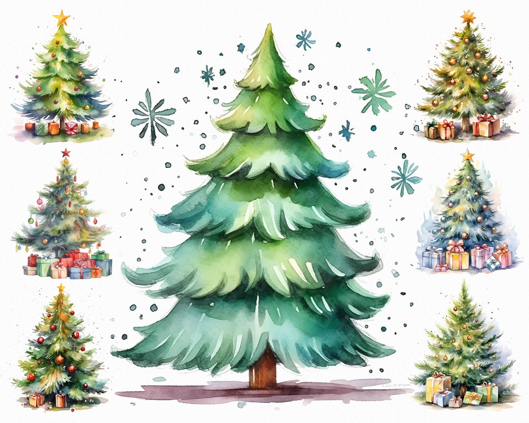 25 Watercolor Christmas Tree Craft Making Clipart - Watercolour ...