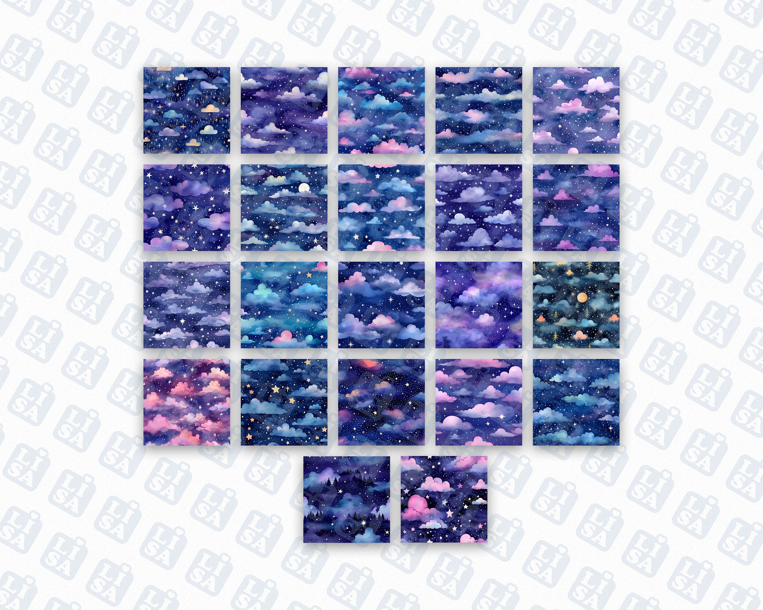 22 Watercolor Magical Night Sky Seamless Digital Paper Pack. - Etsy
