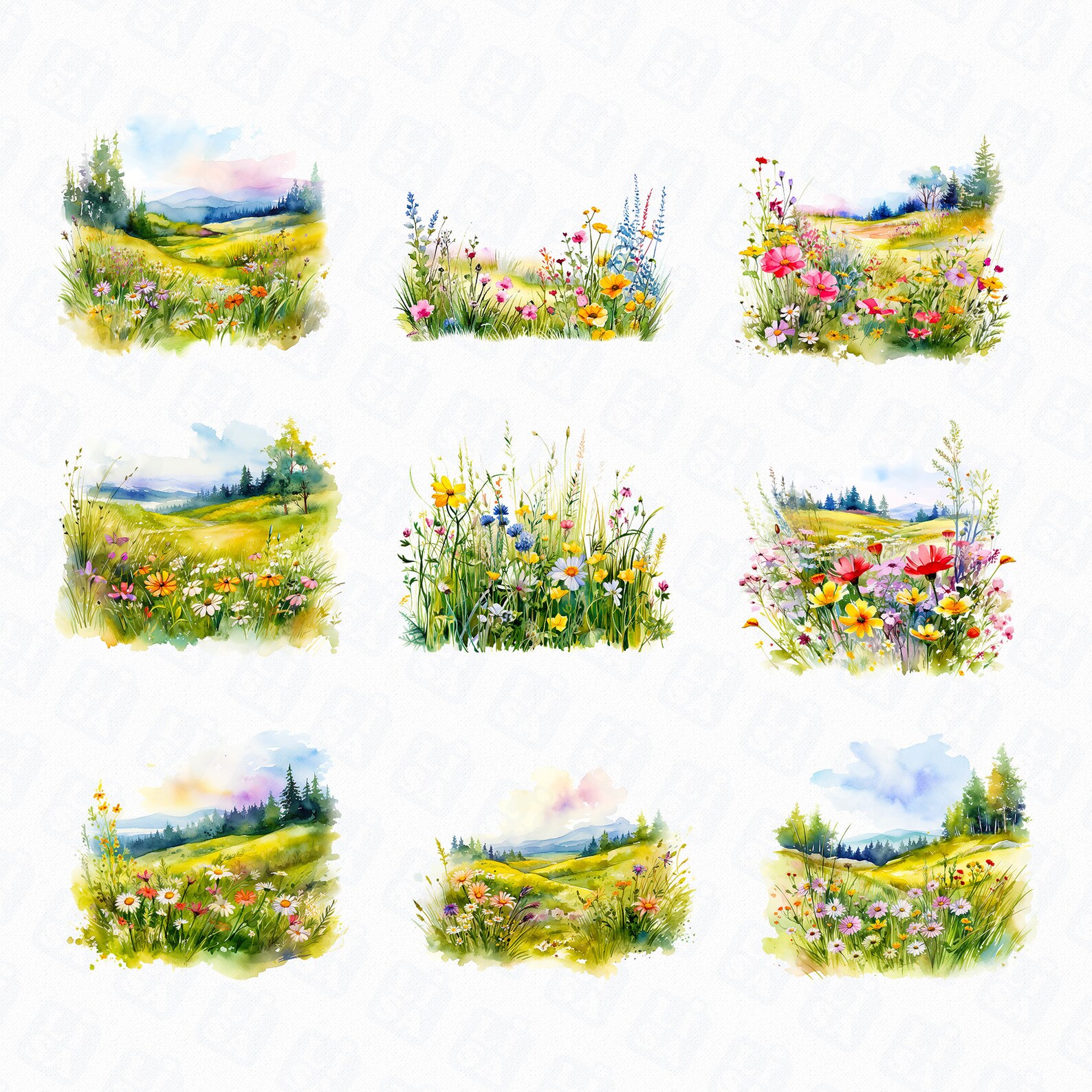 Watercolor Spring Wildflower Meadow PNG Spring Clipart Set - Etsy
