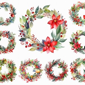 25 Watercolor Christmas Wreath Clipart - Holiday Wreath Printable ...