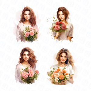 Watercolor Cute Young Woman With Flowers Png - Floral Woman Clipart ...
