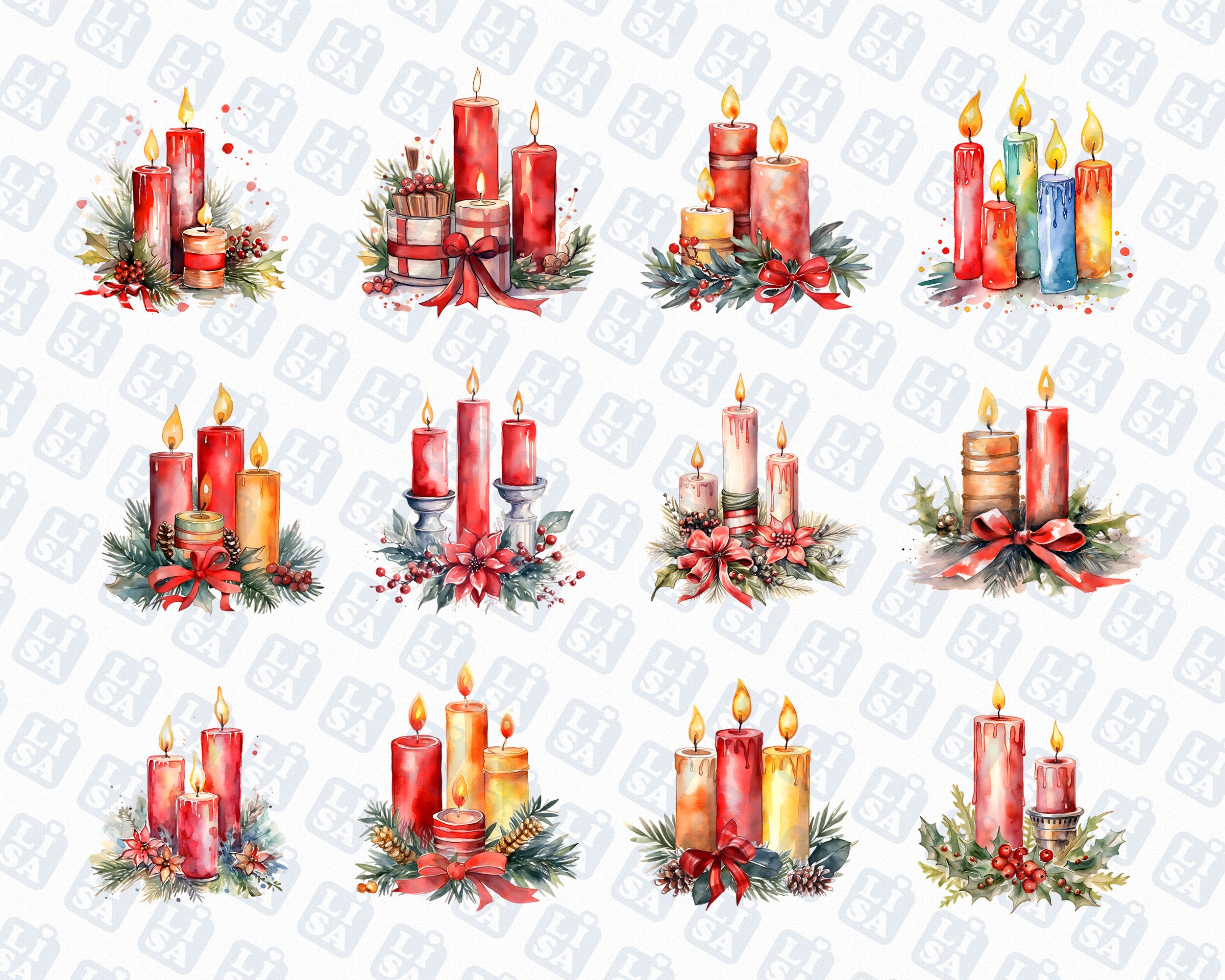 34 Watercolor Christmas Candle Png. Christmas Clipart. Festive - Etsy