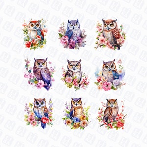 Watercolor Owl Flowers Clipart, Cute Owl Clipart, Floral Owl Png ...