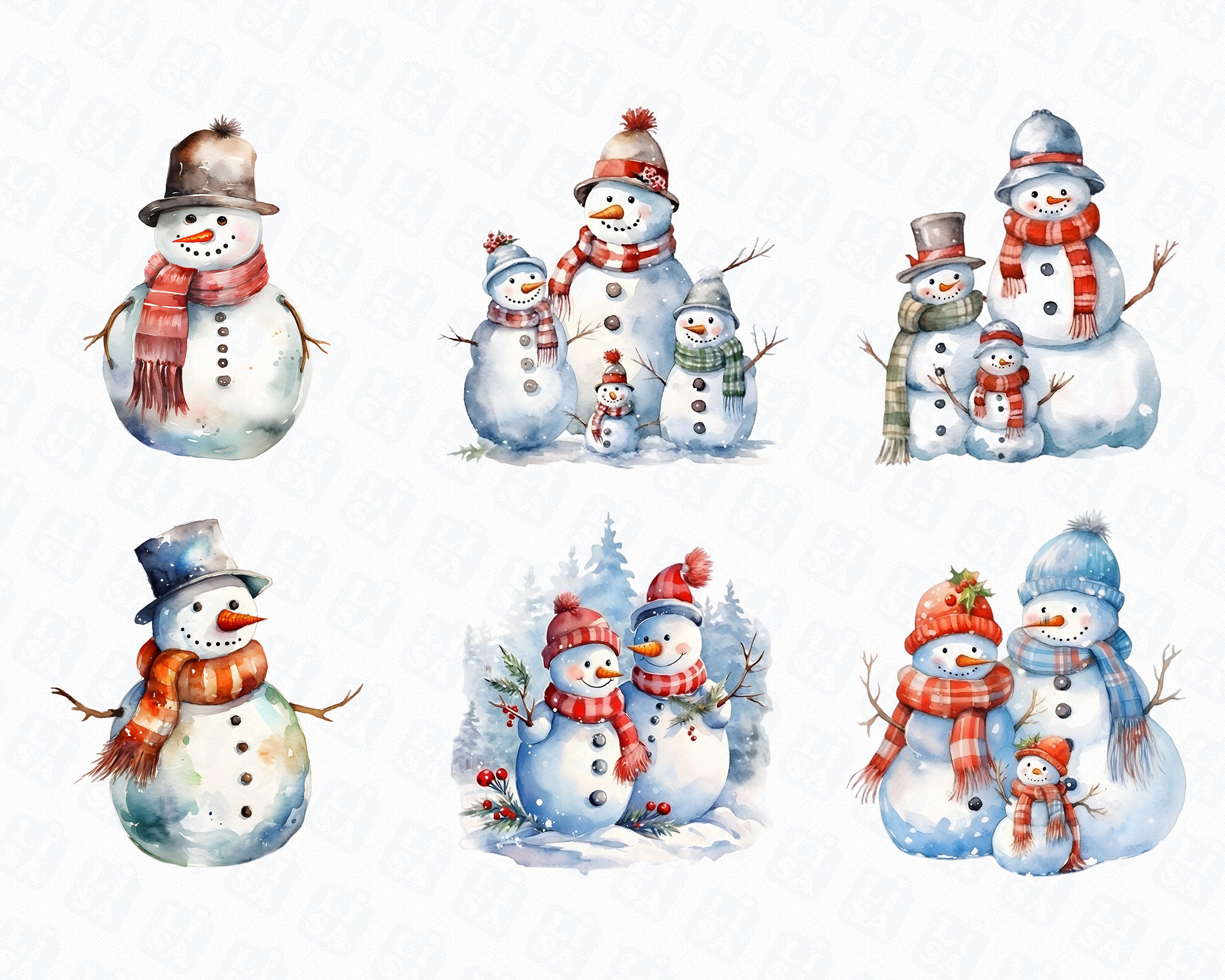 24 Watercolor Snowman Clipart Watercolour Snowman Printable - Etsy