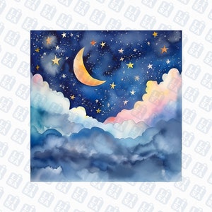 13 Watercolor Magical Night Sky Paper Digital - Nursery Starry Night ...