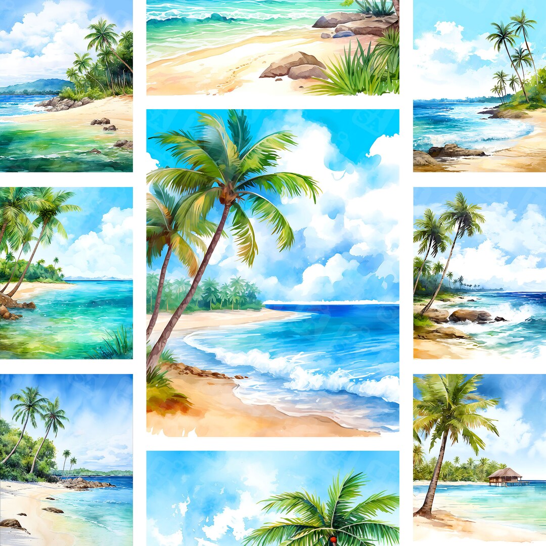 Tropical Islands Background Digital Paper - Summer Vibes, Beach ...