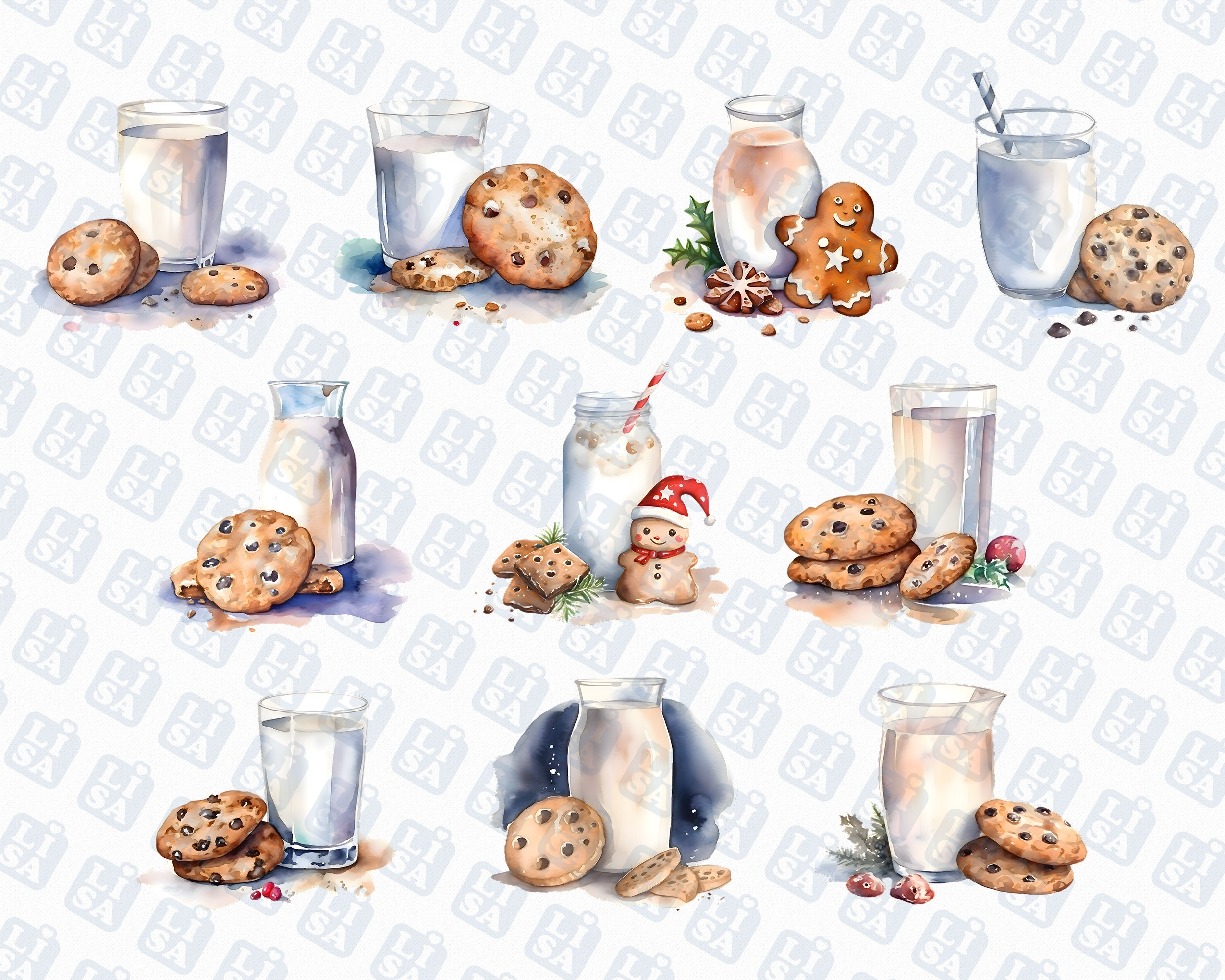 10 Watercolor Milk and Cookies Png Christmas Cookies Clipart - Etsy