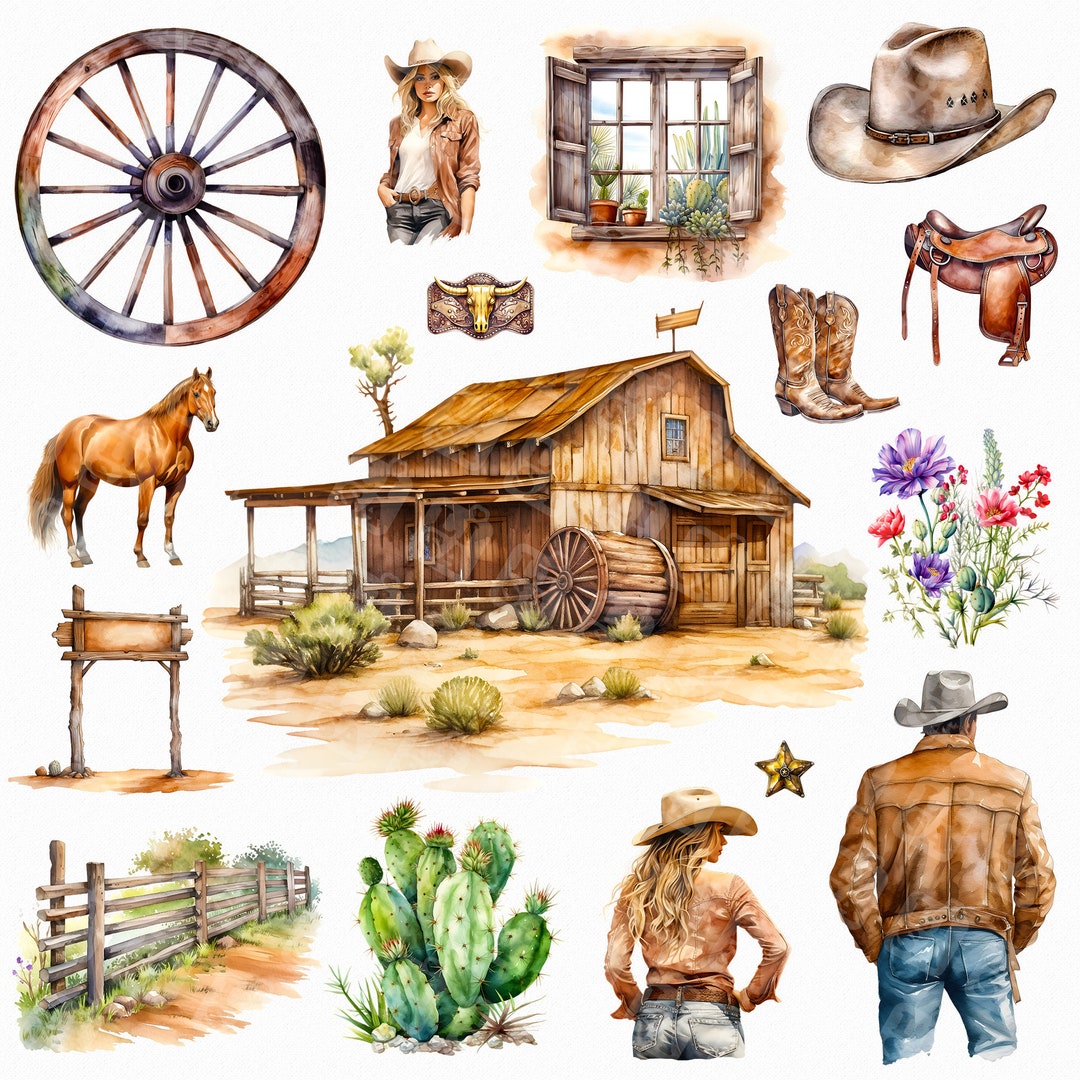 Watercolor Western Ranch Png - Wild West, Cowboy, Cowgirl Clipart ...