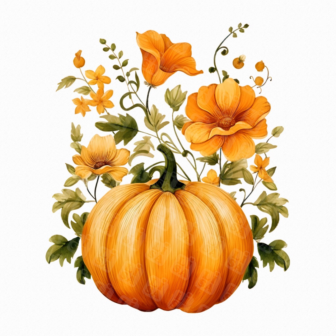 Watercolor Floral Pumpkin Png - Autumn Png - Sublimation Designs ...