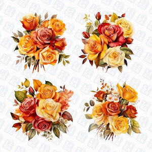 Watercolor Autumn Roses Bouquet Png - Fall Roses Png, Roses Clipart ...