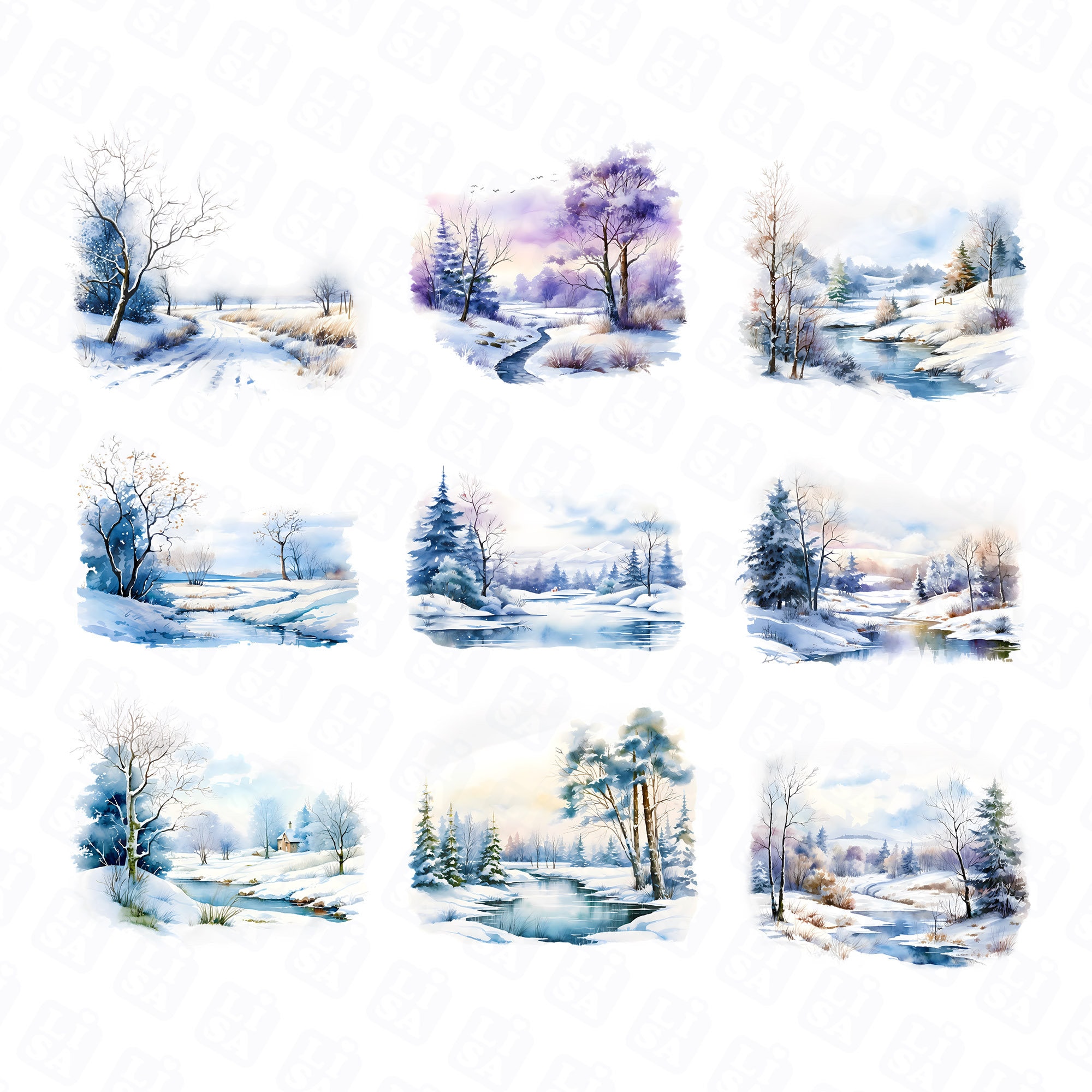 Watercolor Winter Wonderland Png Winter Png Scene Clipart - Etsy