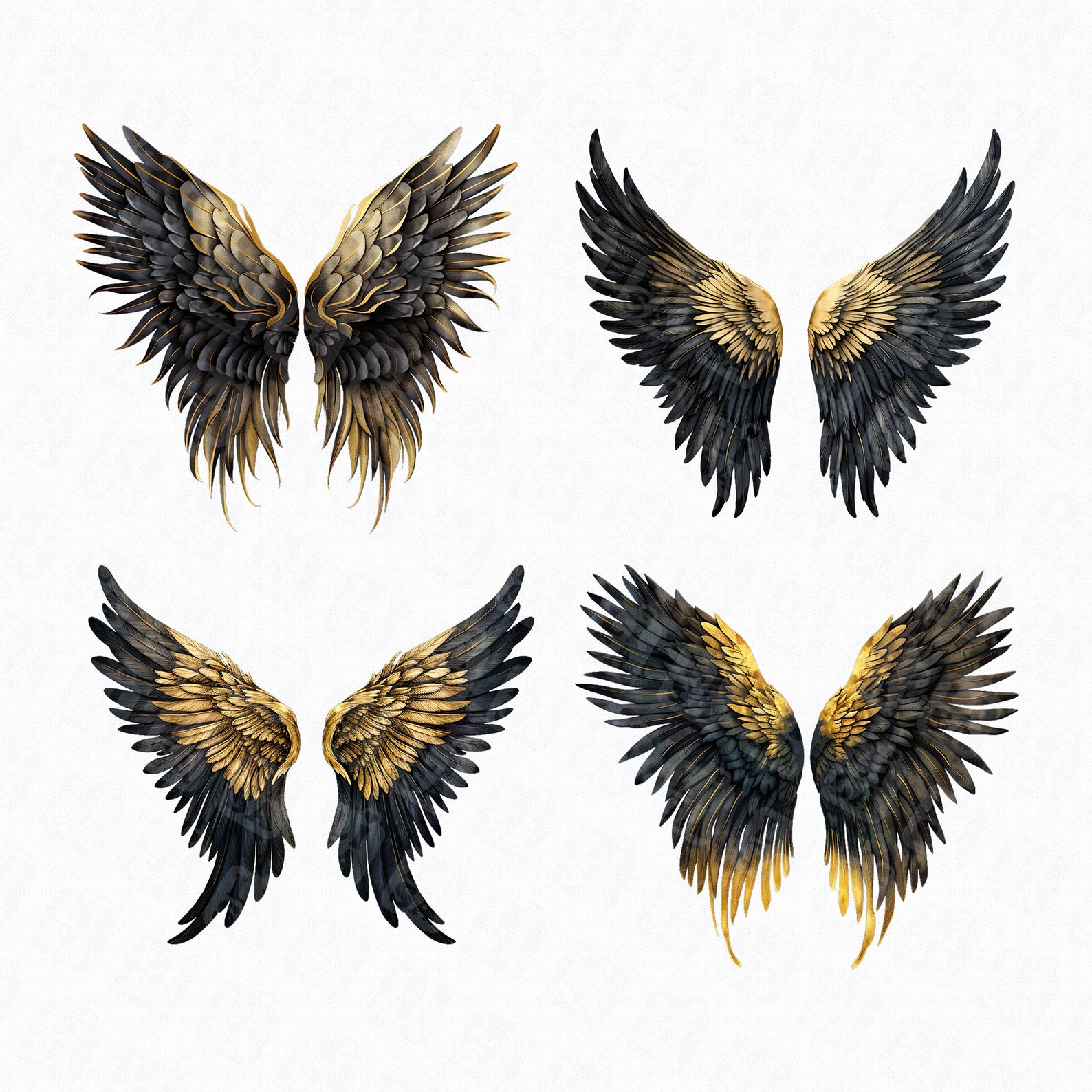 Watercolor Black Wings Png Gold Wings Png Red Roses Wings - Etsy