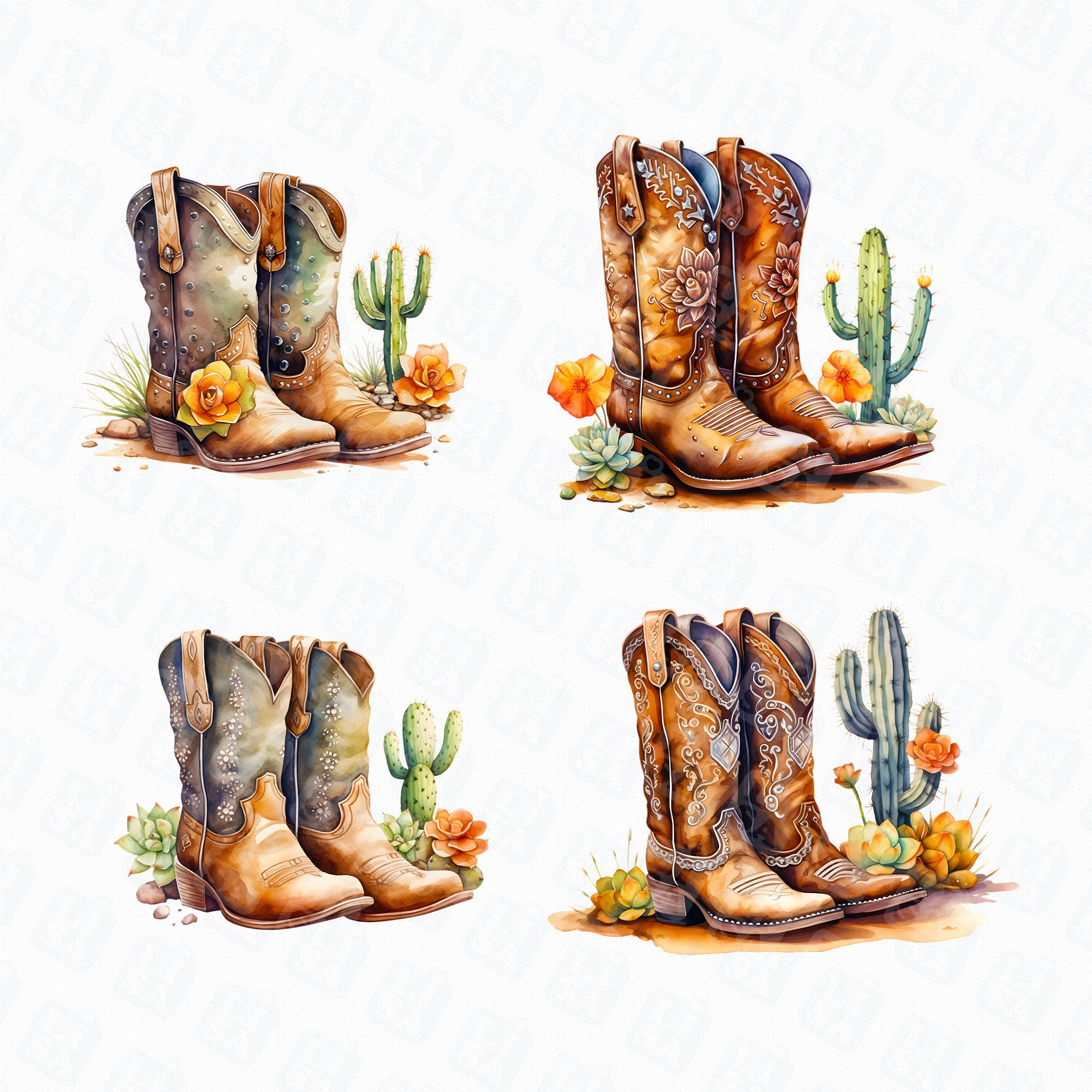 Watercolor Cowboy Boot and Desert Png Cowgirl Png Clipart - Etsy
