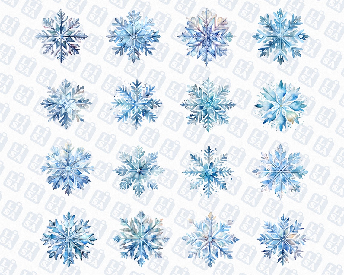 16 Winter Snowflake Png Watercolor Snowflake Clipart With - Etsy