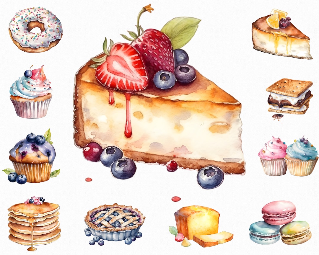 37 Watercolor Desserts Png - Donut, Cookie, Cupcake, and Other Sweet ...