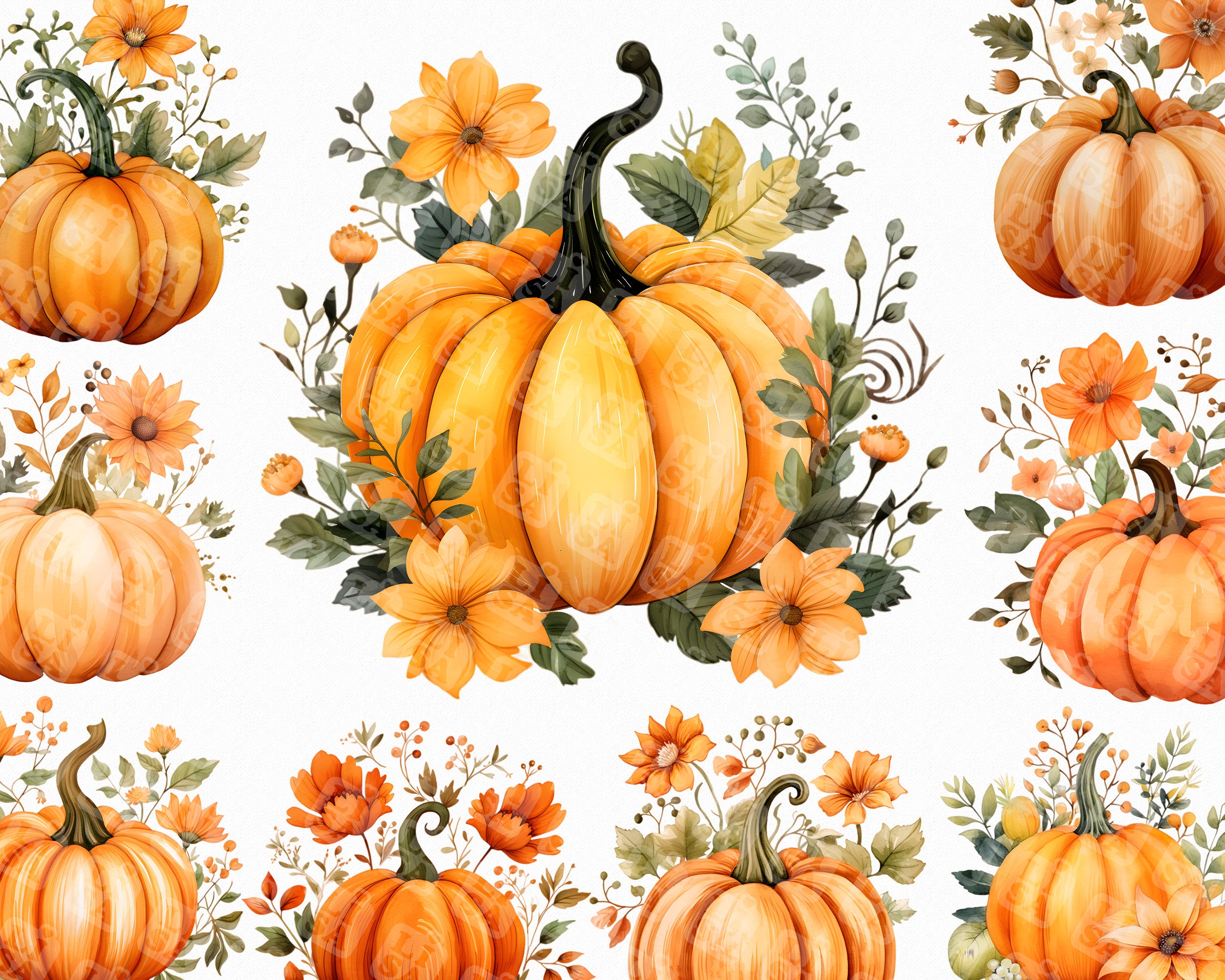 31 Floral Pumpkin Png Cute Boho Pumpkin Fall Sublimation - Etsy