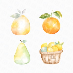 Watercolor Pastel Fruit Png - Nursery Clipart - Nursery Fruits, Soft ...