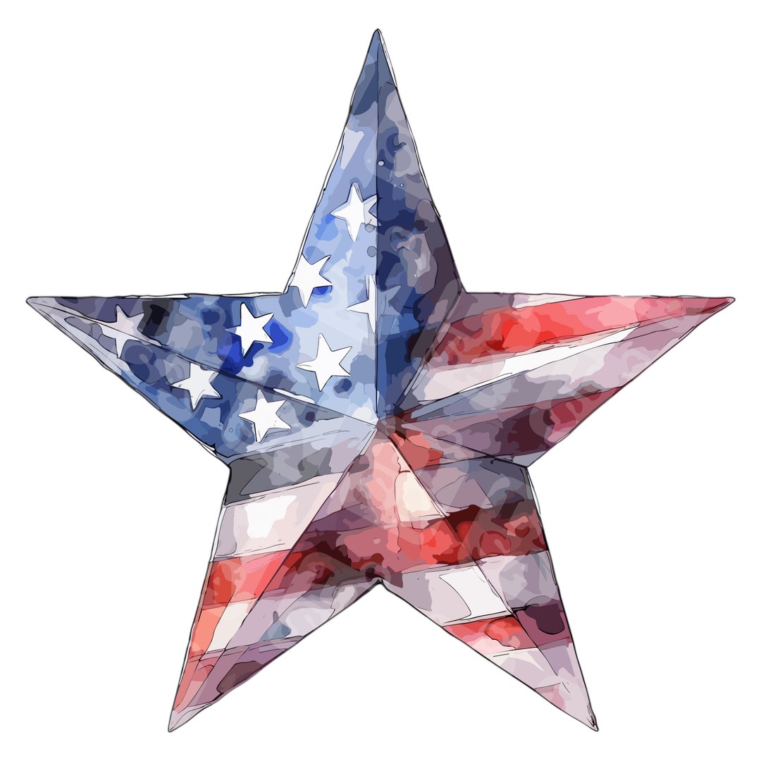 6 Watercolor American Flag Star Png, USA Star Png, Patriotic Star Png ...