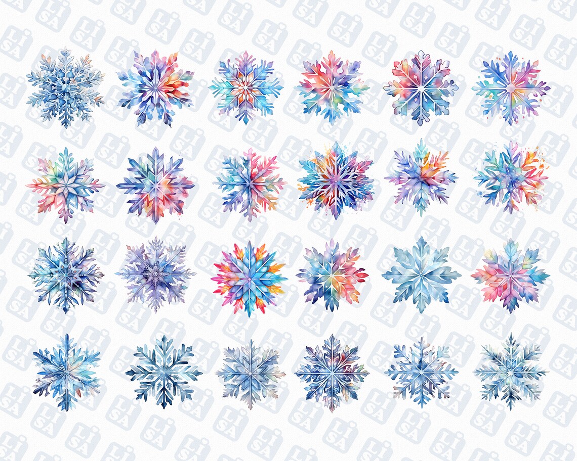 35 Watercolor Snowflake Images Snowflake Clipart Graphics in - Etsy