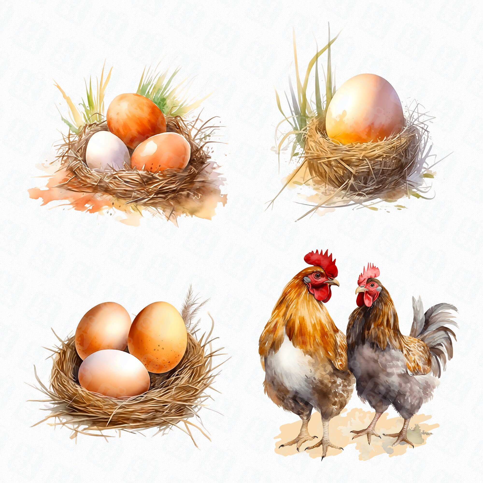 Watercolor Chicken Farm Png Rooster Clipart Farm Animals - Etsy