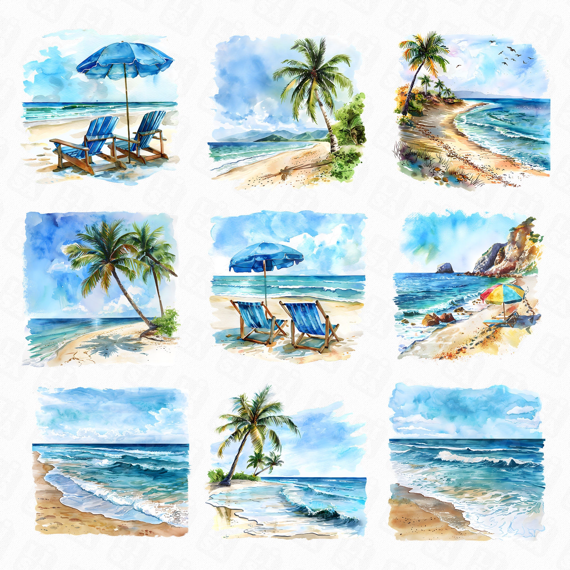 53 Watercolor Beach Clipart - Sunny Beach Png, Tropical Beach Designs ...