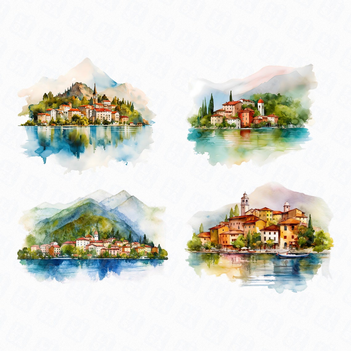 Watercolor Lake Como Png Northern Italy Trip Lake Clipart - Etsy