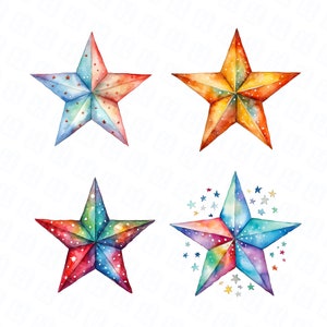 Watercolor Star Clipart - Colorful Christmas Star - Digital Download ...