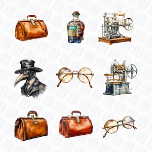 Watercolor Vintage Medicine Clipart, Medical Clipart, Antique Medical ...