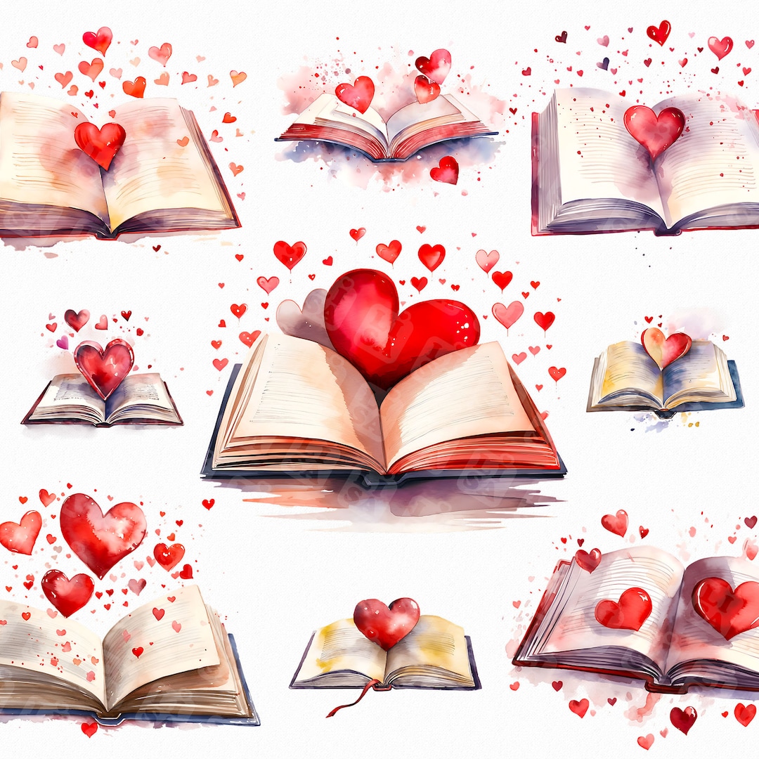 Watercolor Open Book With Heart Png - Book Clipart, Heart Book, Love to ...