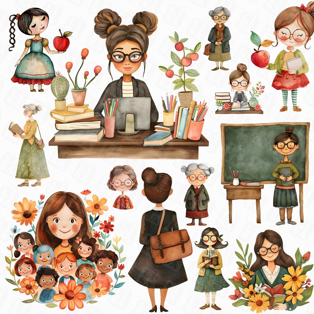 56 Teacher PNG, Cute Teacher Clipart, Teacher Back View, Teacher Floral ...